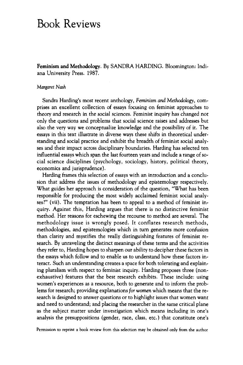 Sandra Harding, Feminism and Methodology. Bloomington, Indiana ...