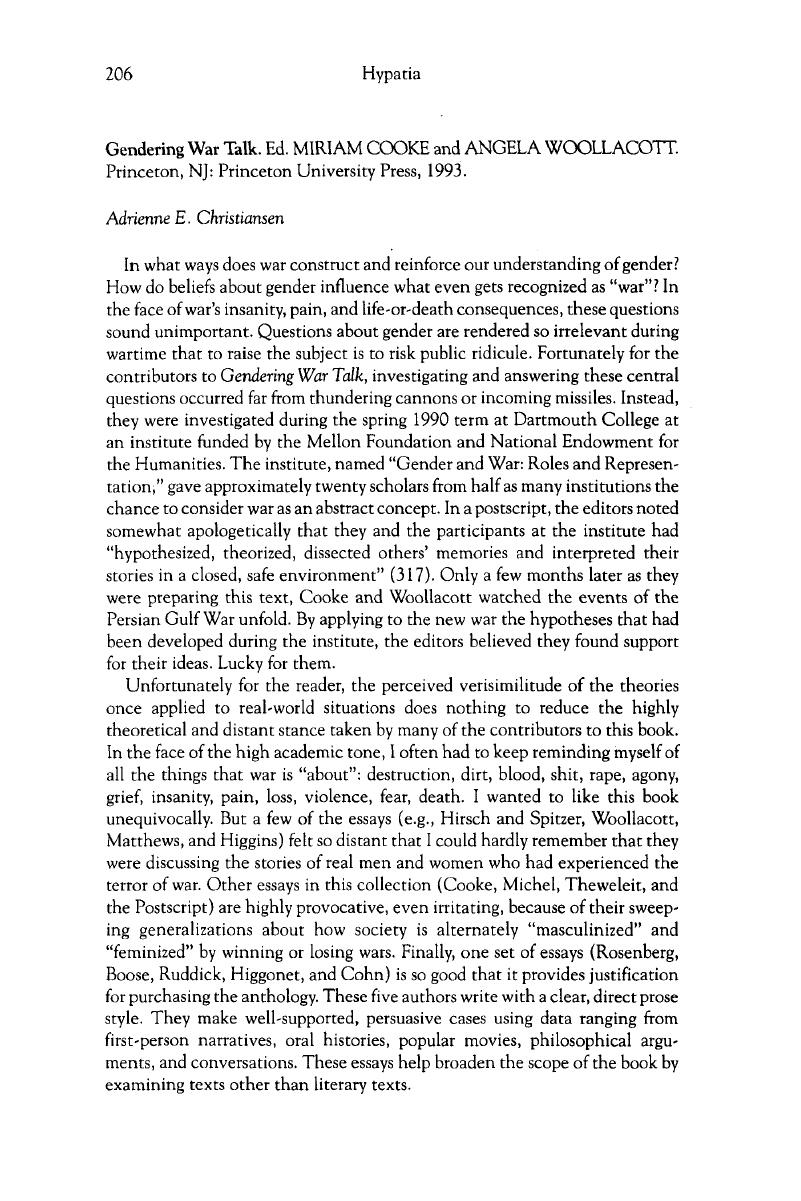 Gendering War Talk. Ed. Miriam Cooke and Angela Woollacott. Princeton ...