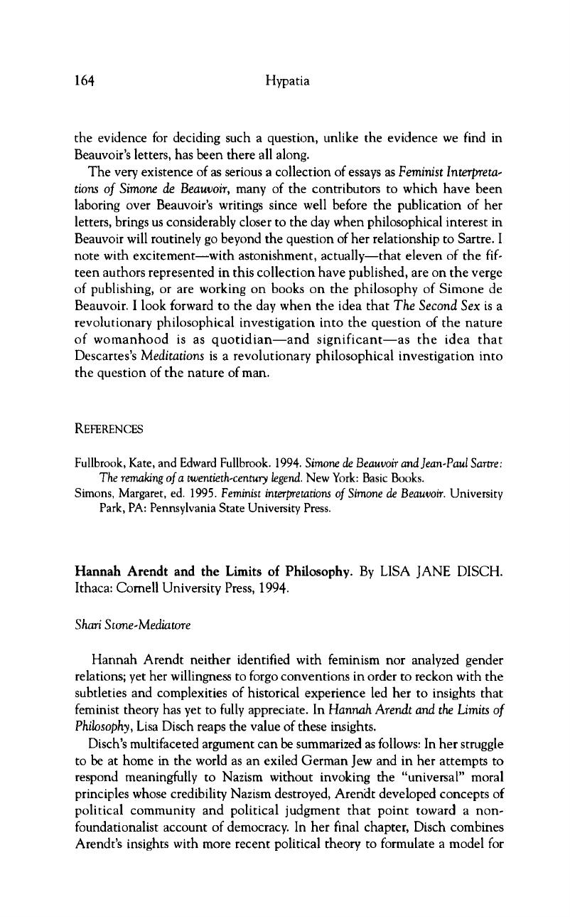 Lisa Jane Disch. Hannah Arendt and the Limits of Philosophy. Ithaca ...