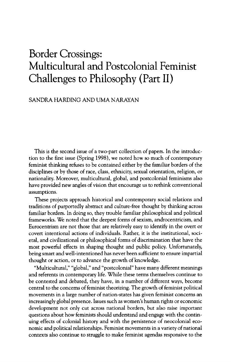 Border Crossings: Multicultural and Postcolonial Feminist Challenges to ...