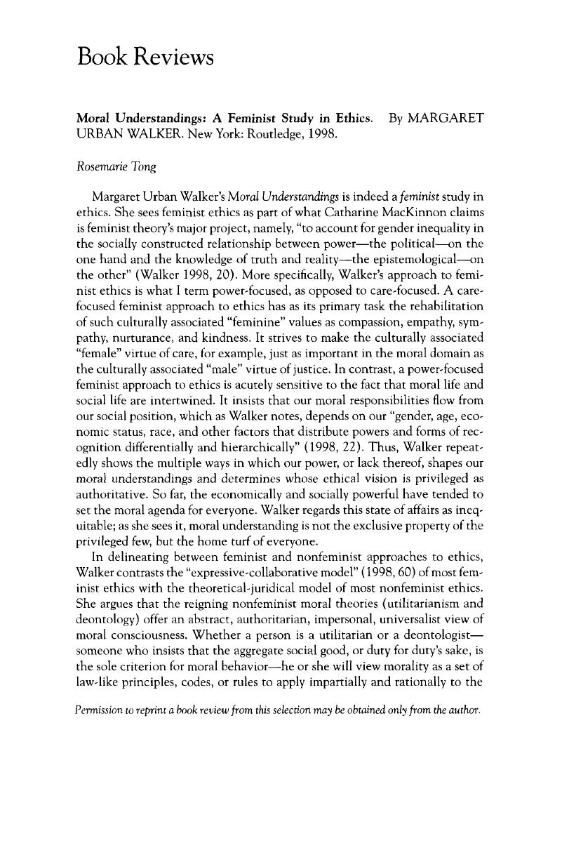 Moral Understandings: A Feminist Study in Ethics. By Margaret Urban ...