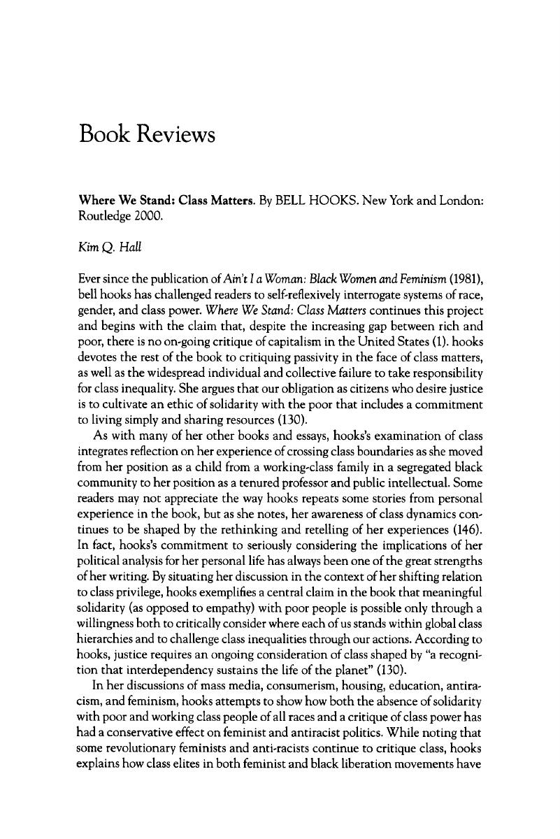 BELL Hooks, Where We Stand: Class Matters. New York and London ...