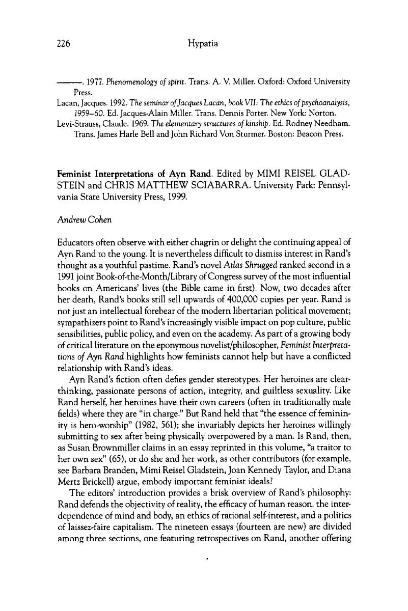 Feminist Interpretations of Ayn Rand. Edited by Mimi Reisel Gladstein ...