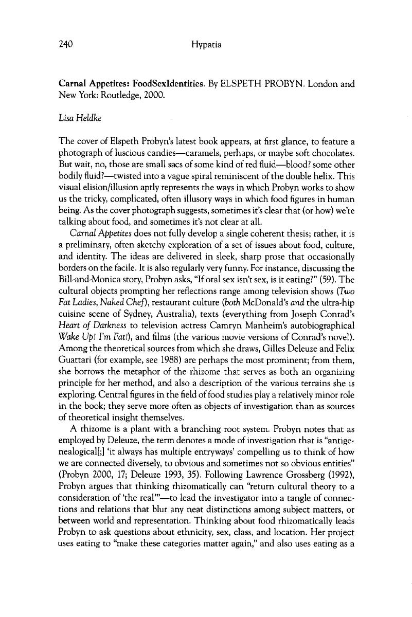 Elspeth Probyn, Carnal Appetites: FoodSexIdentities. London and New ...