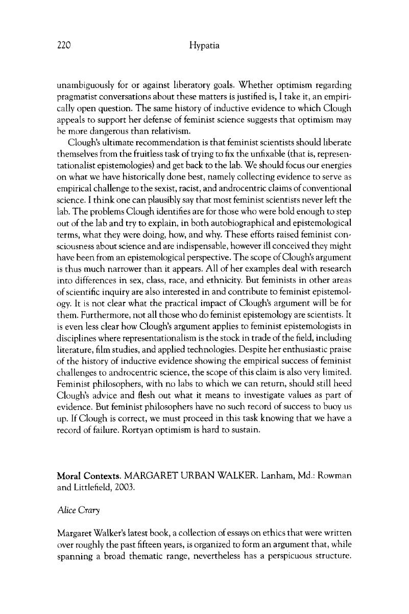 Margaret Urban Walker Moral Contexts. Lanham, Md., Rowman and ...