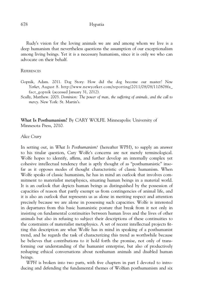 Cary Wolfe What Is Posthumanism?. Minneapolis, University of Minnesota ...