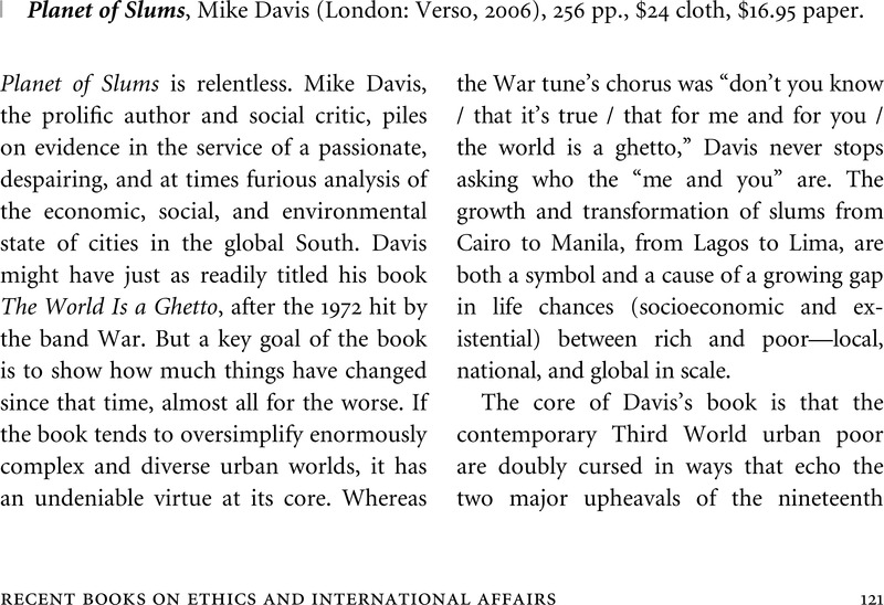 Planet of Slums, Mike Davis (London: Verso, 2006), 256 pp., $24 cloth ...