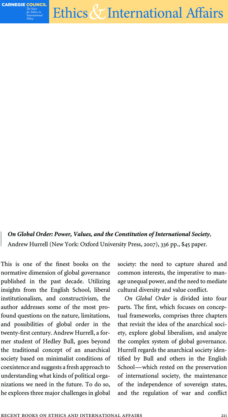 On Global Order: Power, Values, and the Constitution of International ...