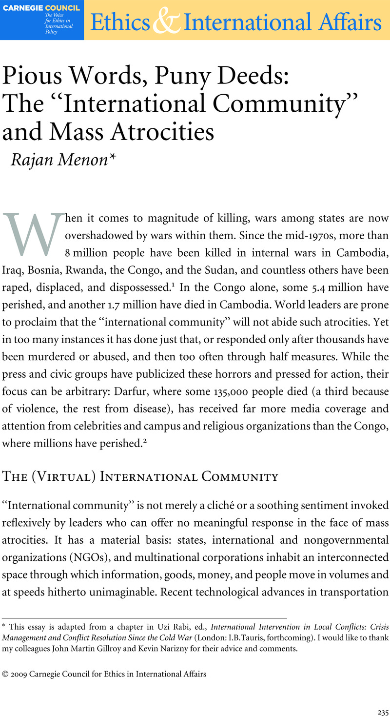Pious Words, Puny Deeds: The “International Community” and Mass ...