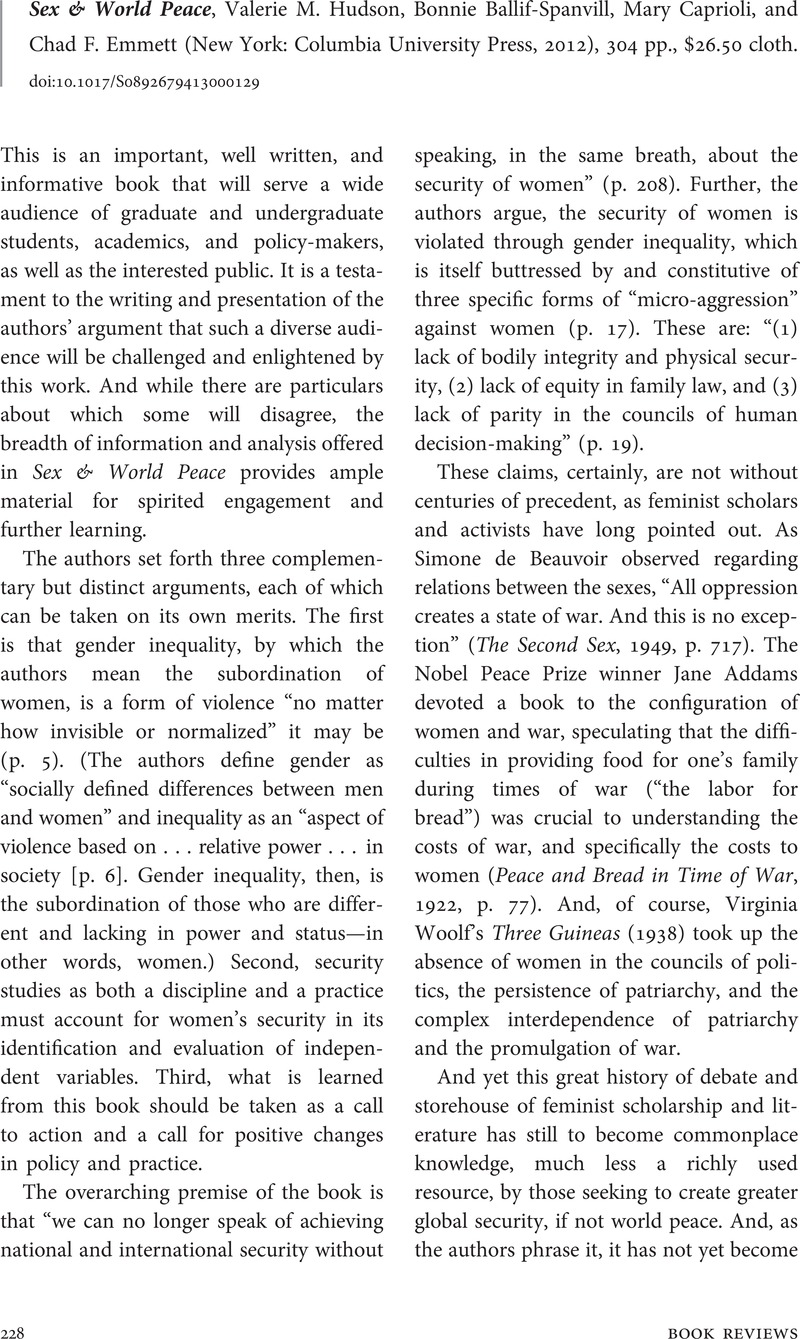 Sex & World Peace, Valerie M. Hudson, Bonnie Ballif-Spanvill, Mary ...