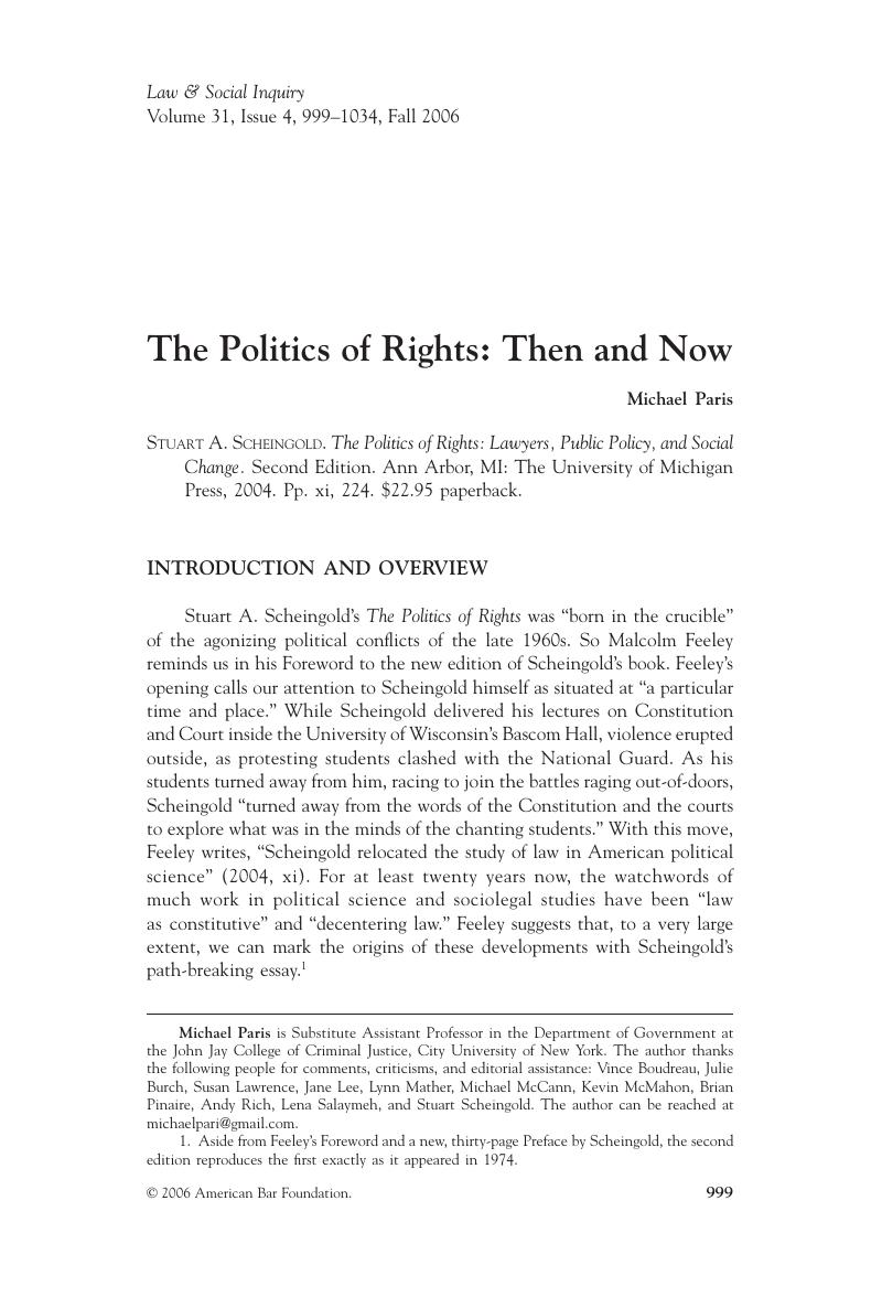 The Politics of Rights: Then and Now | Law & Social Inquiry | Cambridge ...