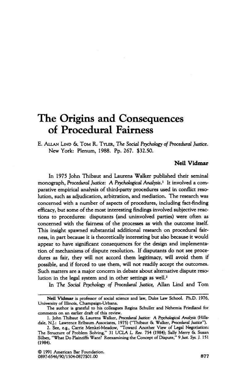 The Origins and Consequences of Procedural Fairness | Law & Social ...