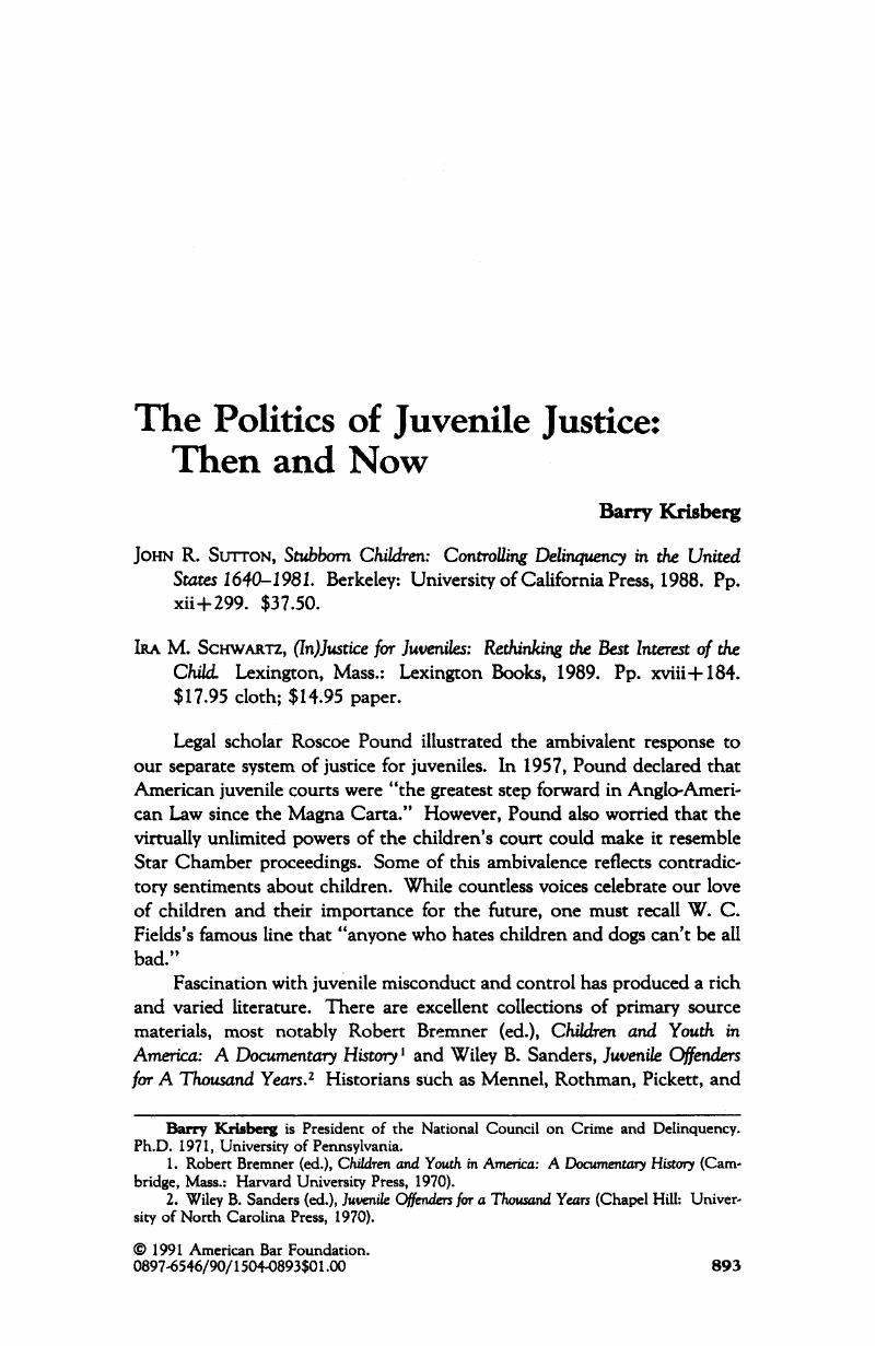 History Of Juvenile Justice