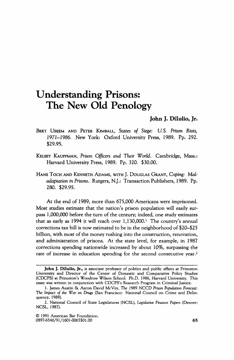 Understanding Prisons: The New Old Penology | Law & Social Inquiry ...