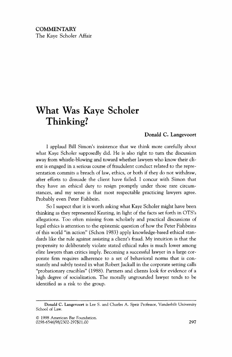 What Was Kaye Scholer Thinking? | Law & Social Inquiry | Cambridge Core
