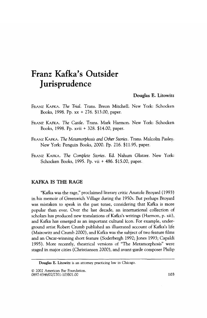 Franz Kafka's Outsider Jurisprudence | Law & Social Inquiry | Cambridge ...