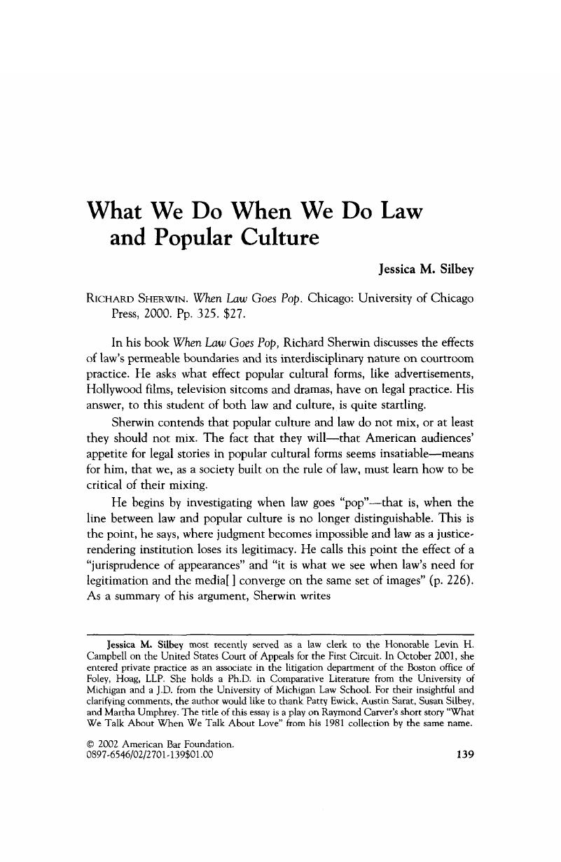 What We Do When We Do Law and Popular Culture | Law & Social Inquiry ...