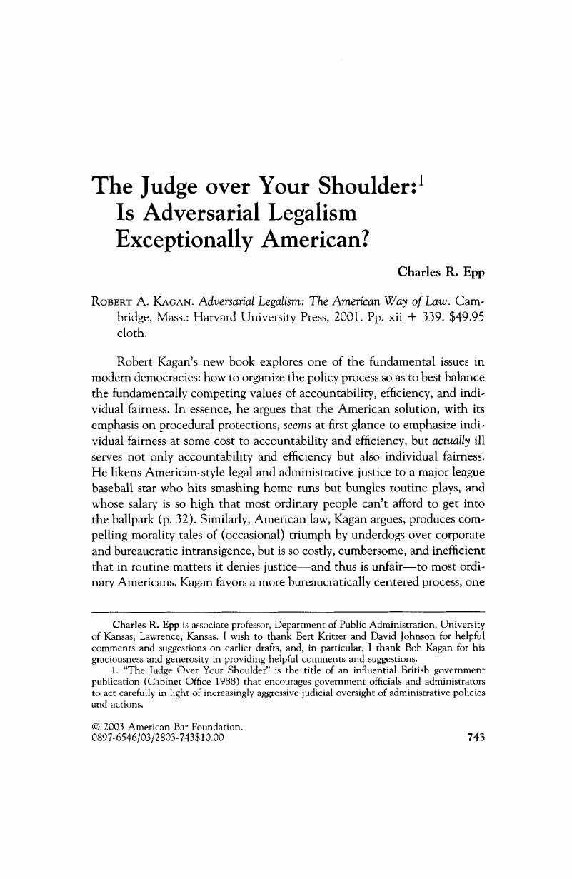 The Judge over Your Shoulder: Is Adversarial Legalism Exceptionally ...