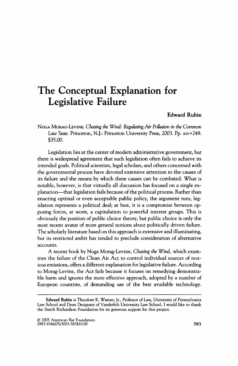The Conceptual Explanation for Legislative Failure | Law & Social ...