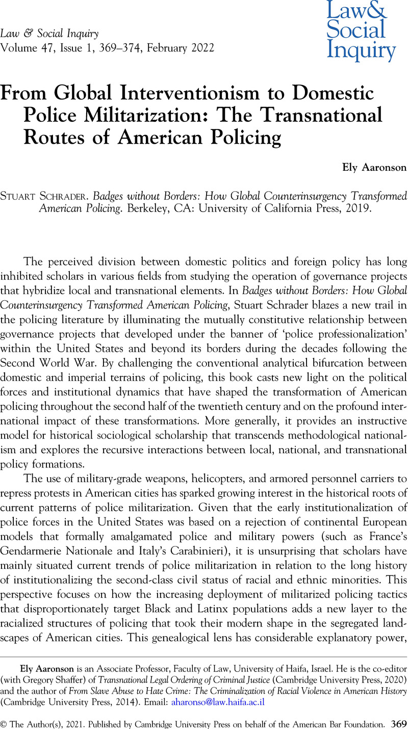 From Global Interventionism to Domestic Police Militarization: The ...