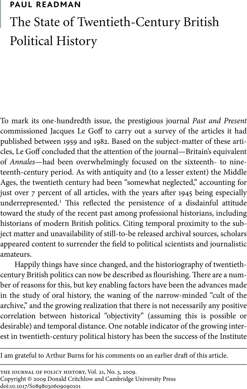 The State of Twentieth-Century British Political History | Journal of ...
