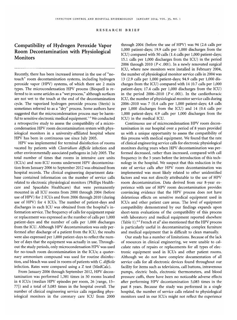 Compatibility of Hydrogen Peroxide Vapor Room Decontamination with ...