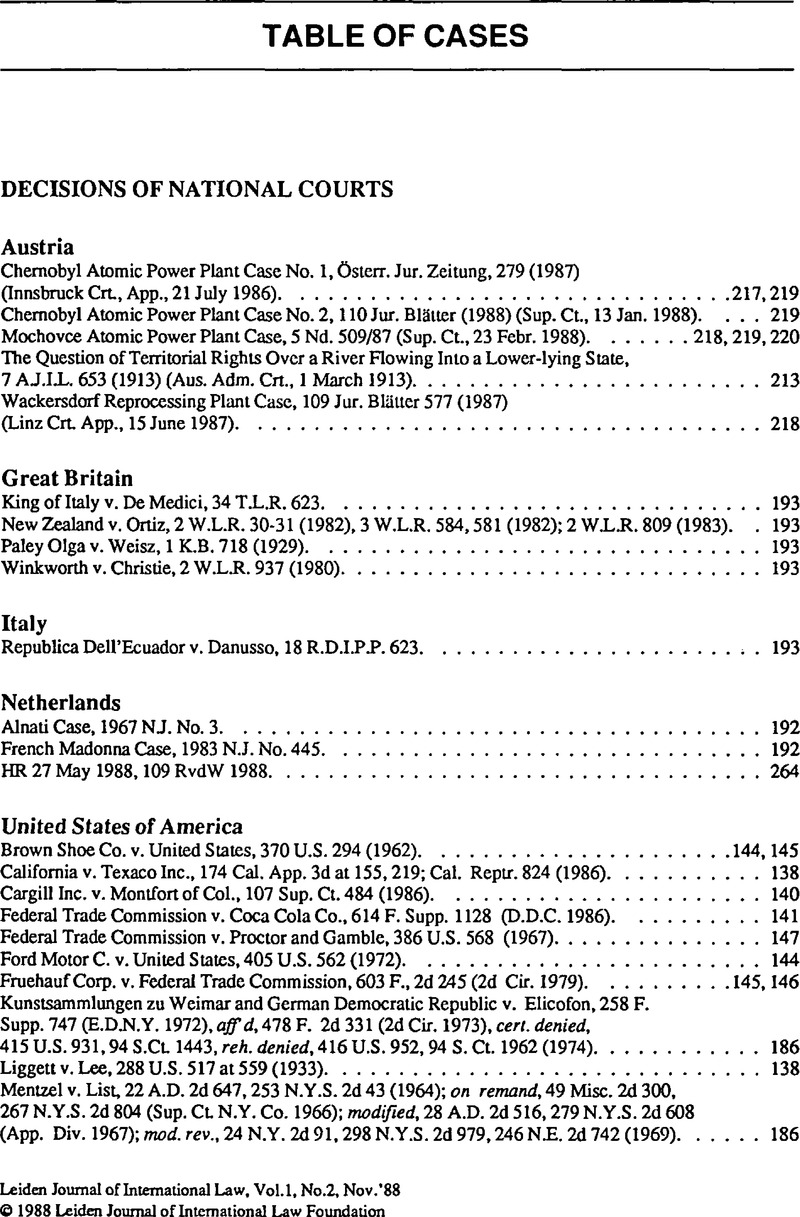 Table of Cases | Leiden Journal of International Law | Cambridge Core