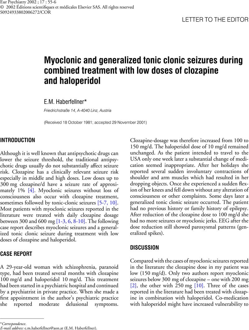 Myoclonic and generalized tonic clonic seizures during combined ...