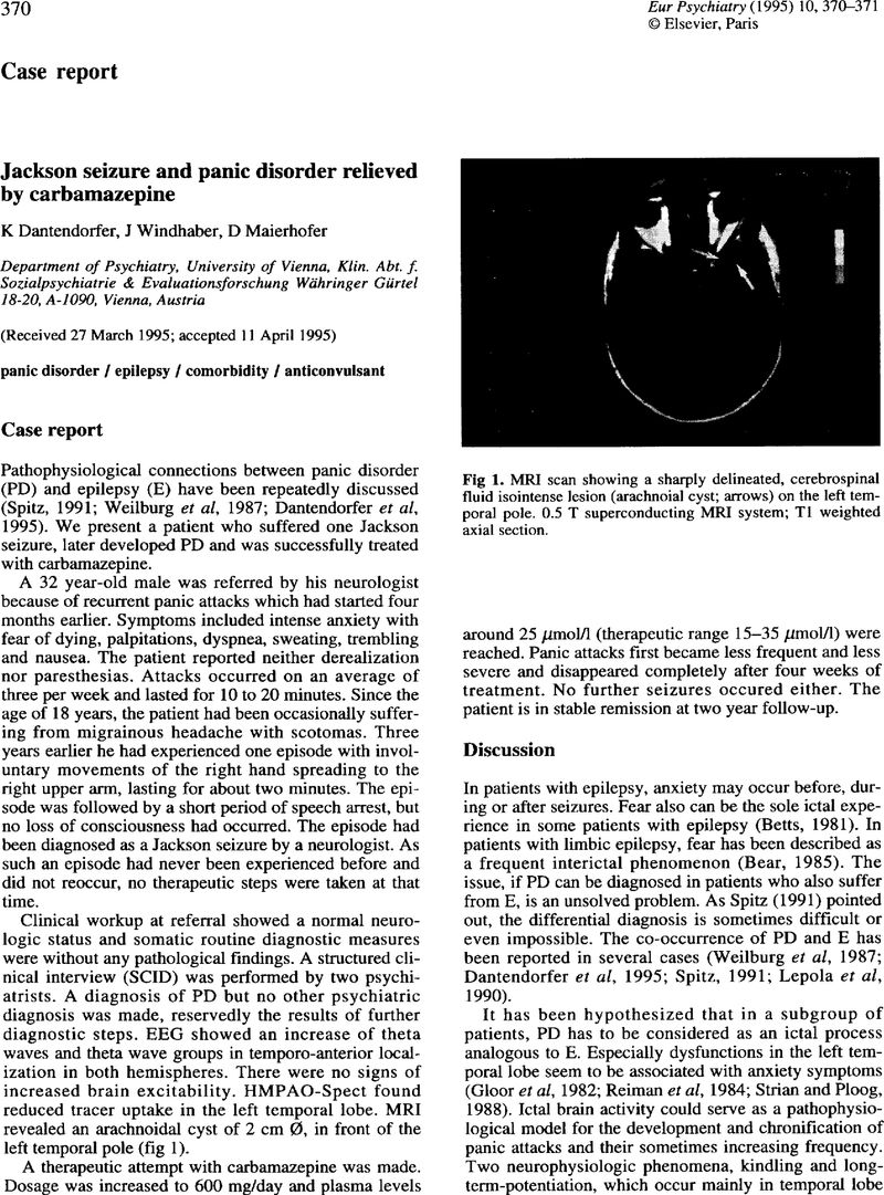 Jackson seizure and panic disorder relieved by carbamazepine | European ...