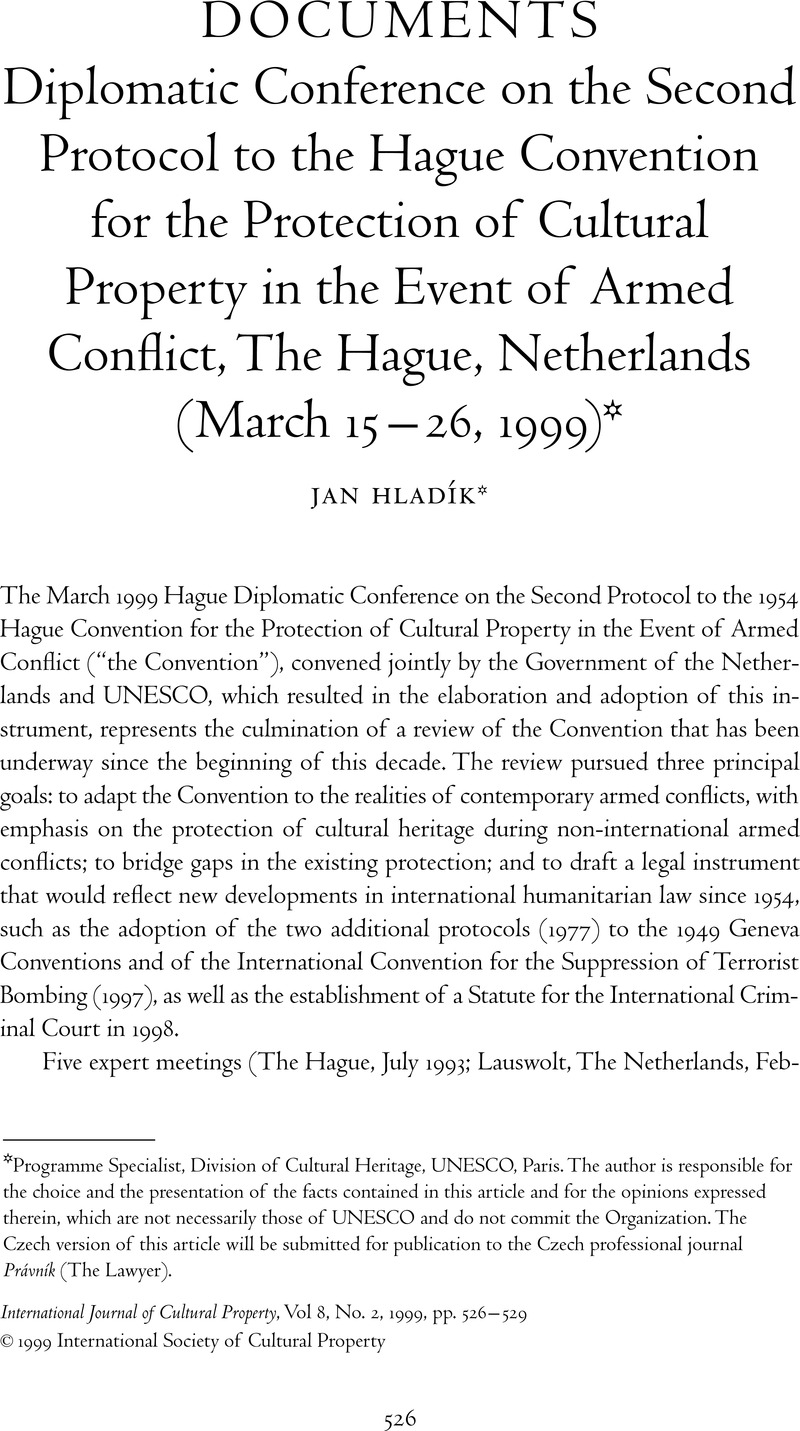 Document. Diplomatic conference on the Second Protocol to the Hague ...