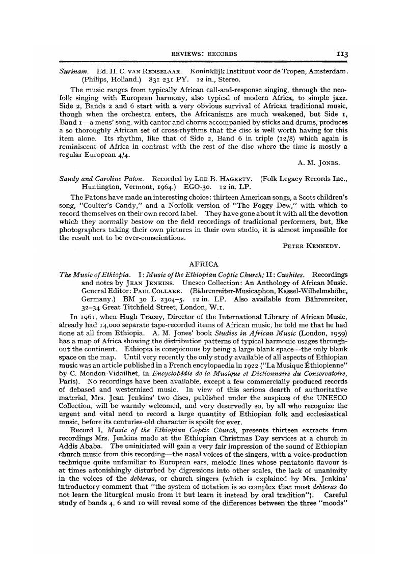 The Music of Ethiopia. I: Music of the Ethiopian Coptic Church; II ...