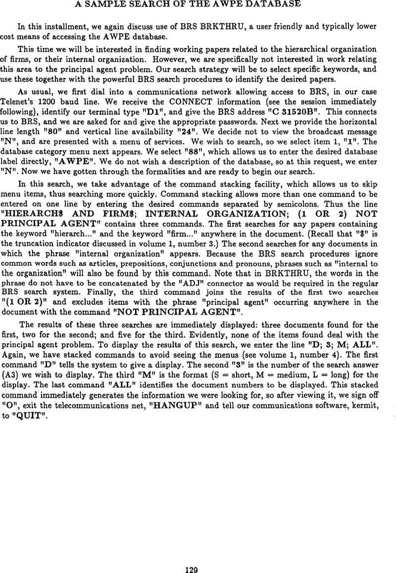 A Sample Search of the AWPE Database | Abstracts of Working Papers in ...