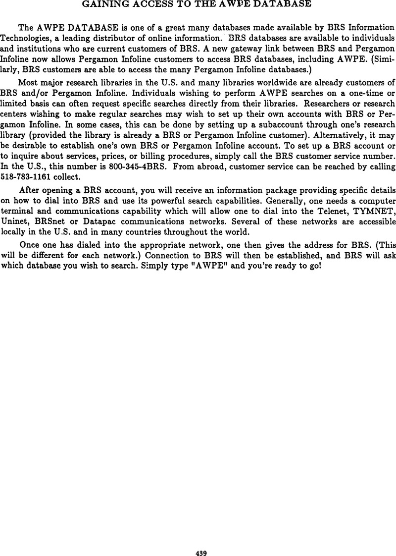 Gaining Access to the AWPE Database | Abstracts of Working Papers in ...