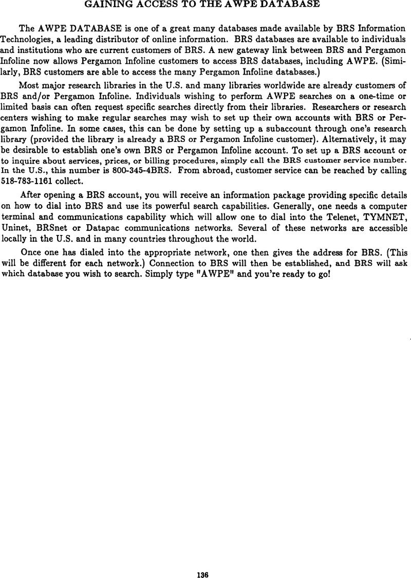 Gaining Access to the AWPE Database | Abstracts of Working Papers in ...