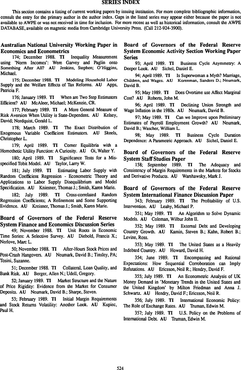 Series Index | Abstracts of Working Papers in Economics | Cambridge Core