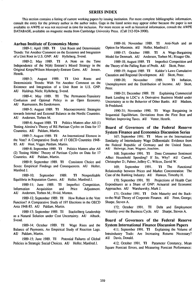 Series Index | Abstracts of Working Papers in Economics | Cambridge Core