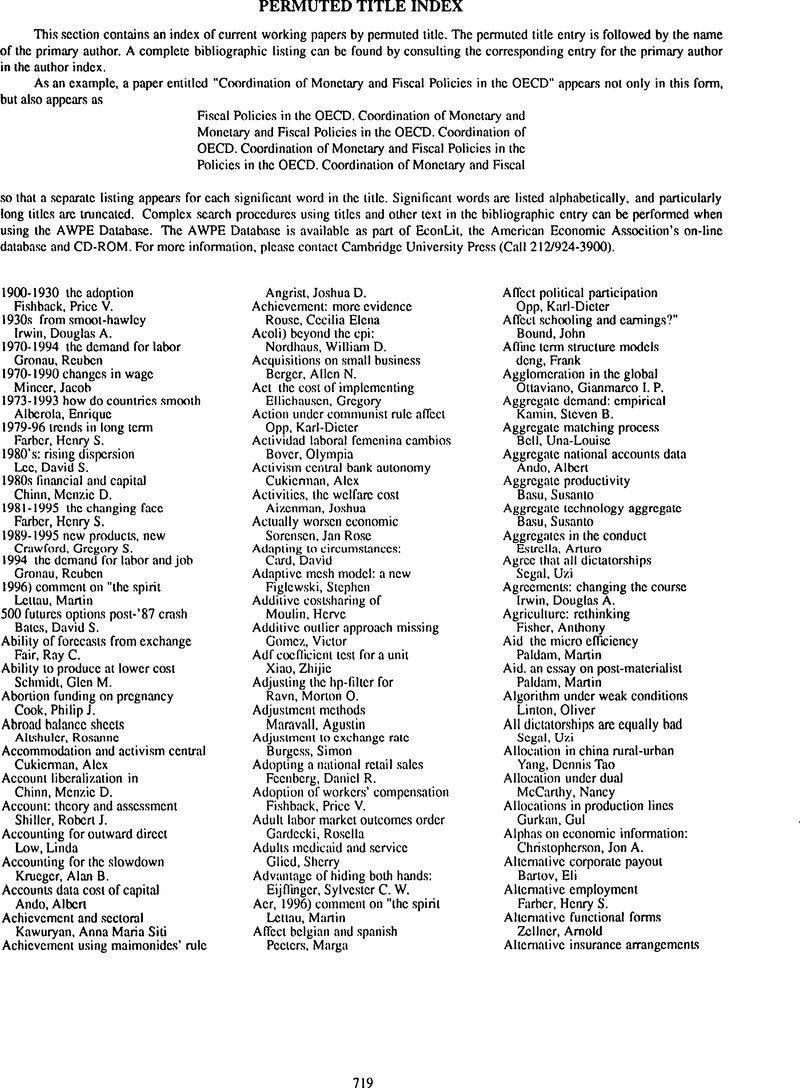 Permuted Title Index | Abstracts of Working Papers in Economics ...