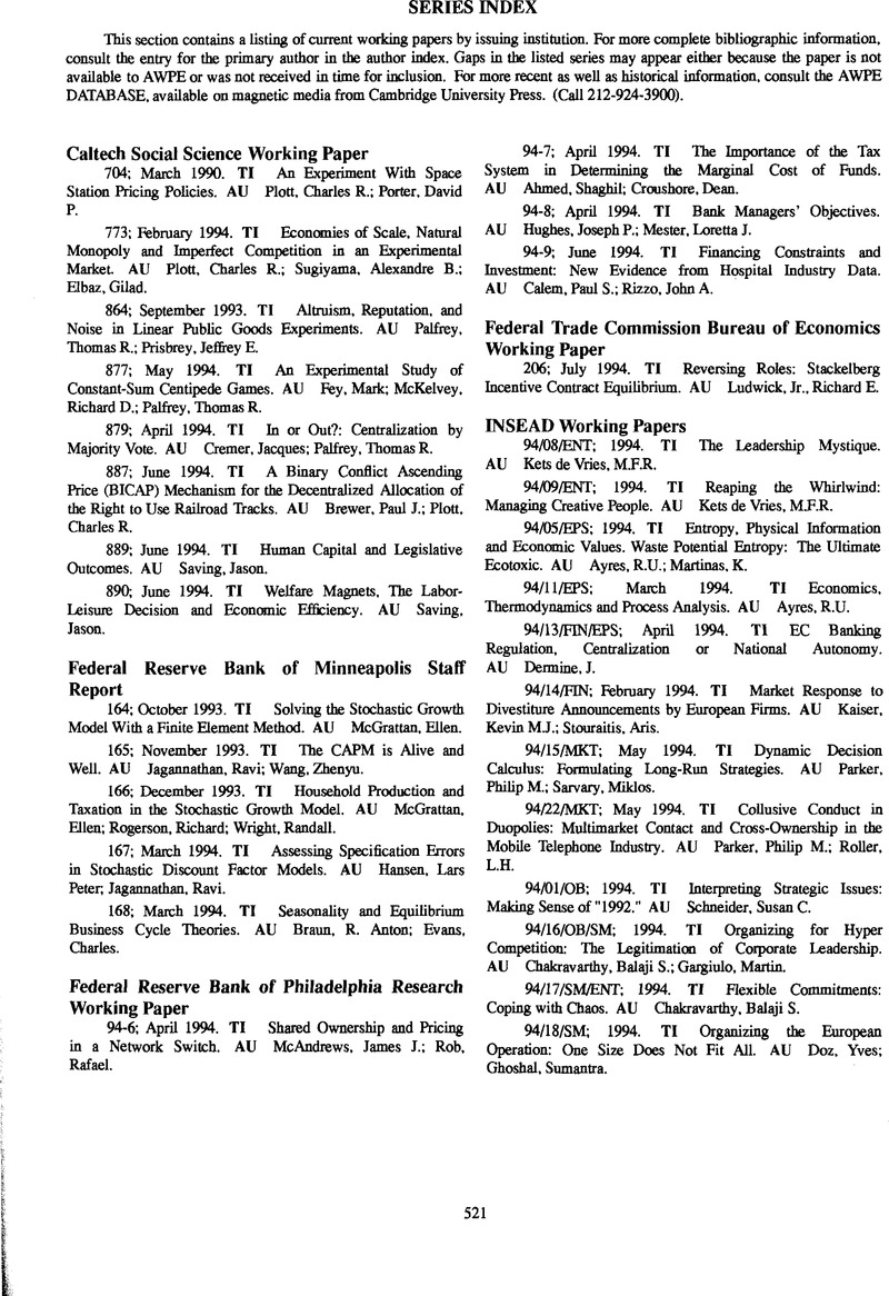 Series Index | Abstracts of Working Papers in Economics | Cambridge Core