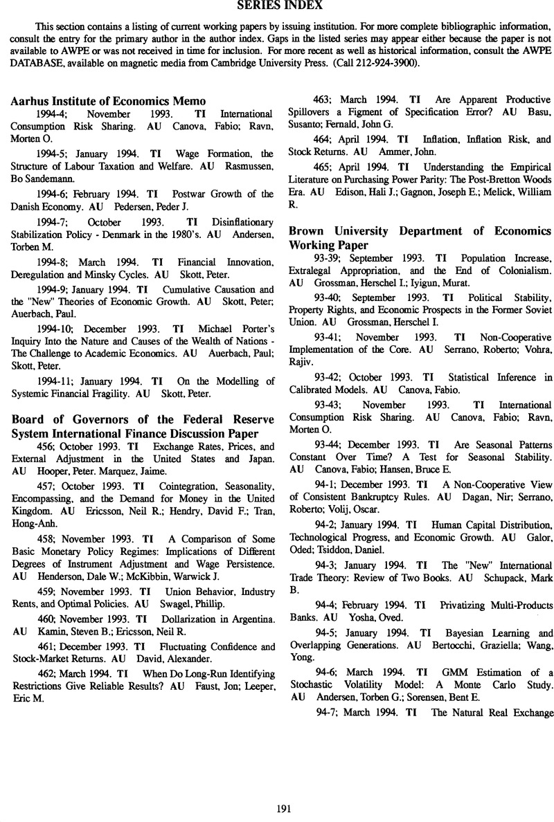 Series Index | Abstracts of Working Papers in Economics | Cambridge Core