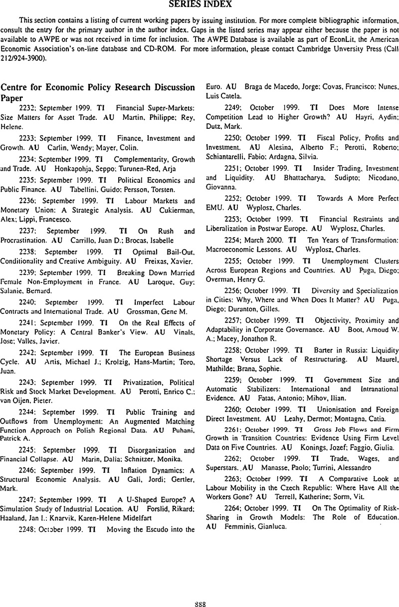 Series Index | Abstracts of Working Papers in Economics | Cambridge Core