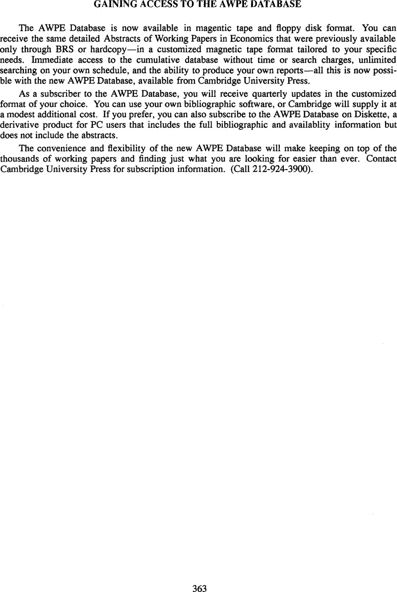 Gaining Access to the AWPE Database | Abstracts of Working Papers in ...