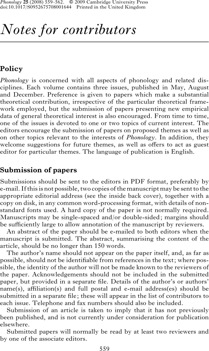 Notes for contributors | Phonology | Cambridge Core