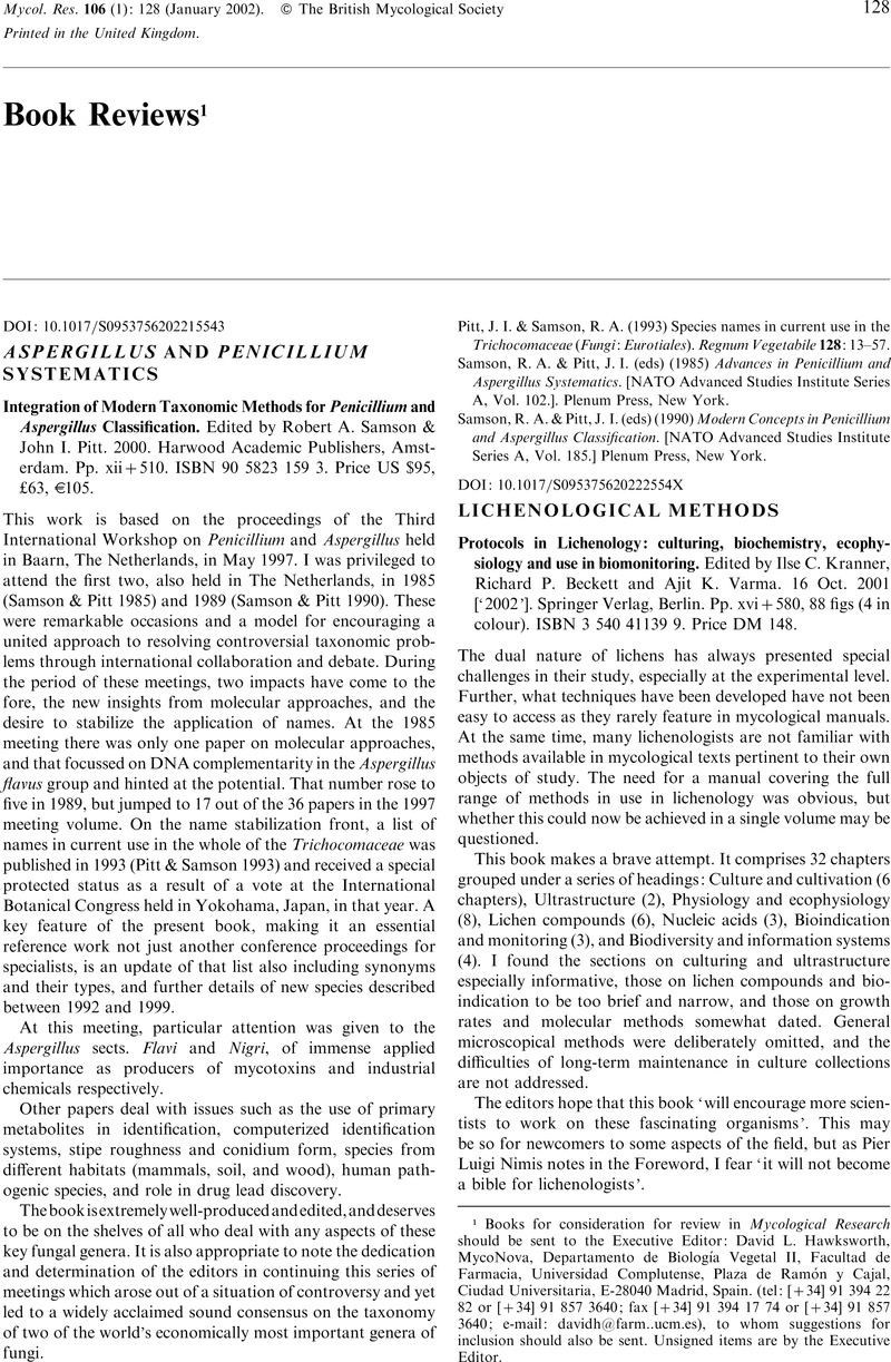 ASPERGILLUS AND PENICILLIUM SYSTEMATICS Integration of Modern Taxonomic ...