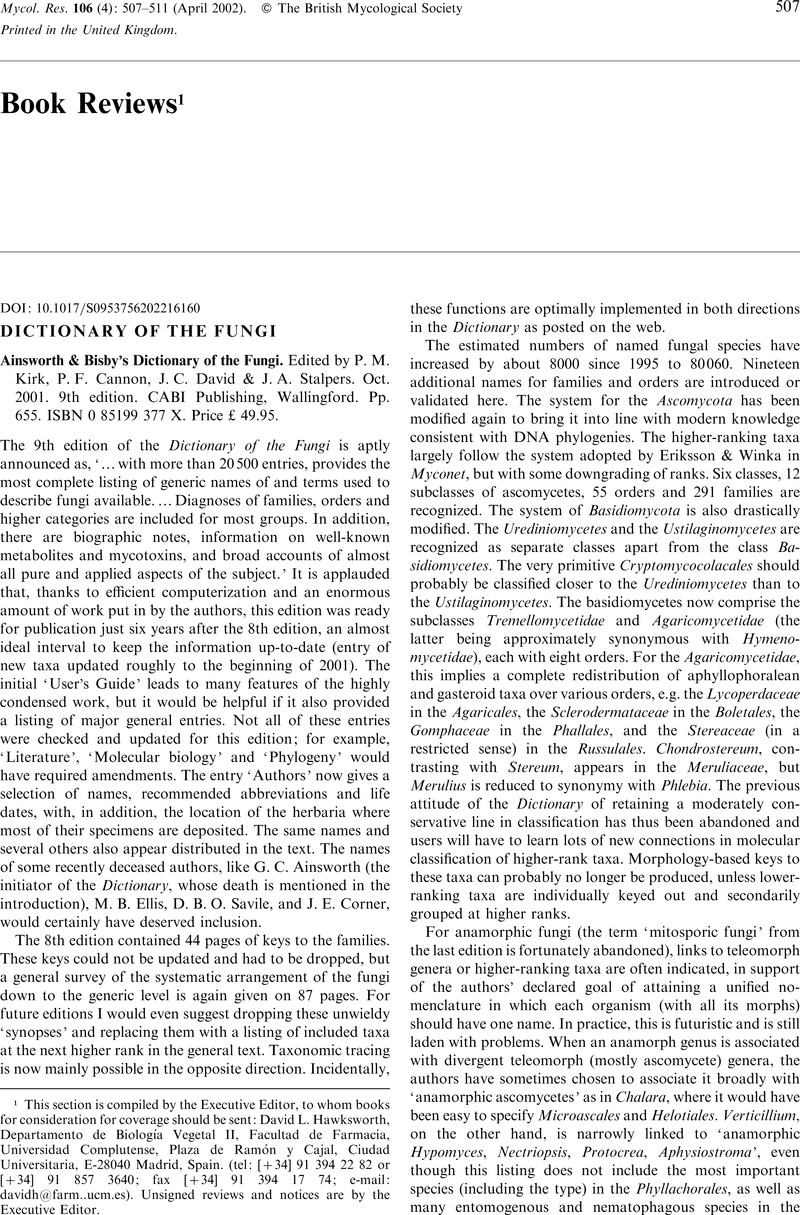 DICTIONARY OF THE FUNGI Ainsworth & Bisby's Dictionary of the Fungi ...