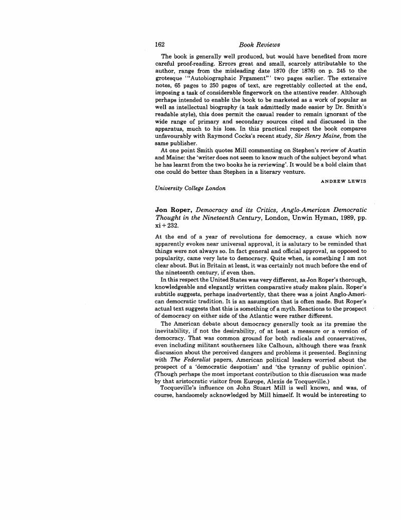 Jon Roper, Democracy and its Critics, Anglo-American Democratic Thought ...