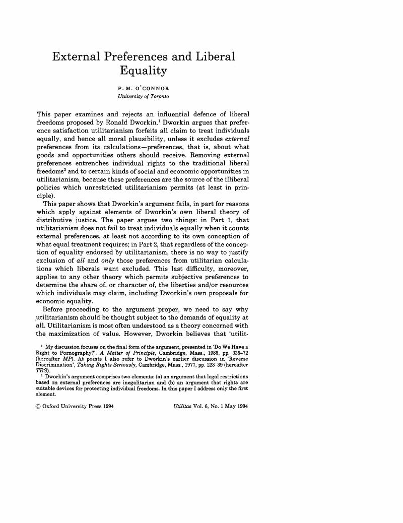 External Preferences and Liberal Equality | Utilitas | Cambridge Core