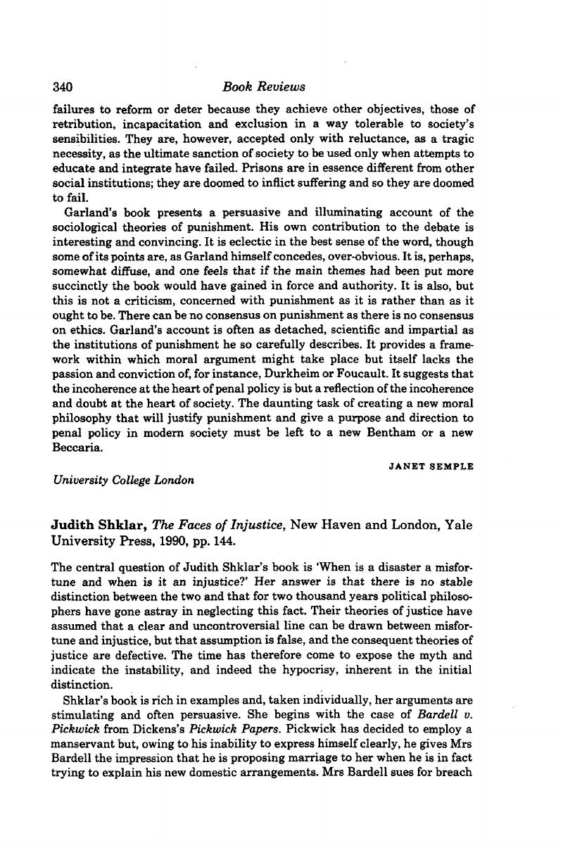 Judith Shklar, The Faces of Injustice, New Haven and London, Yale ...