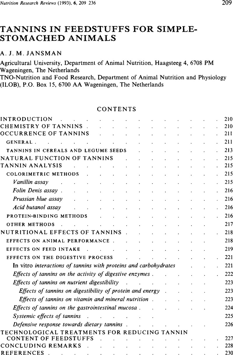 Tannins in Feedstuffs for Simple-Stomached Animals | Nutrition Research ...