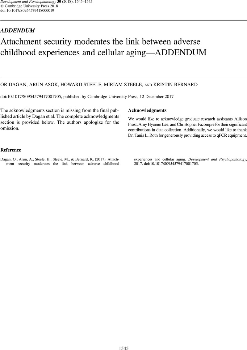Attachment security moderates the link between adverse childhood ...