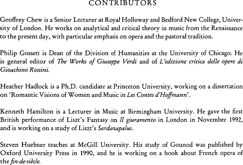 Contributors | Cambridge Opera Journal | Cambridge Core